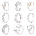 9Pcs 9 Style Heart Teardrop Bat Brass Alloy Open Cuff Rings Set Glass ...