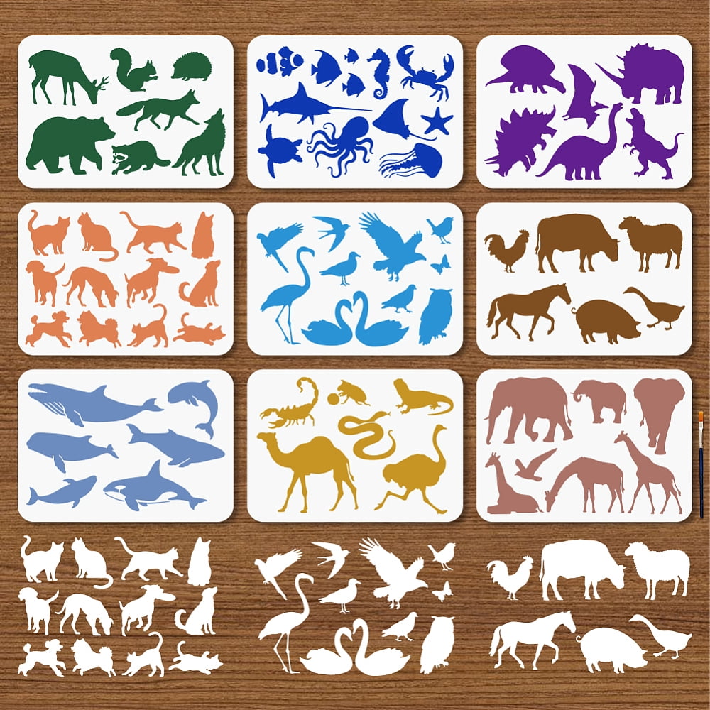 9Pcs 9 Styles PET Hollow Out Drawing Painting Stencils for DIY ...