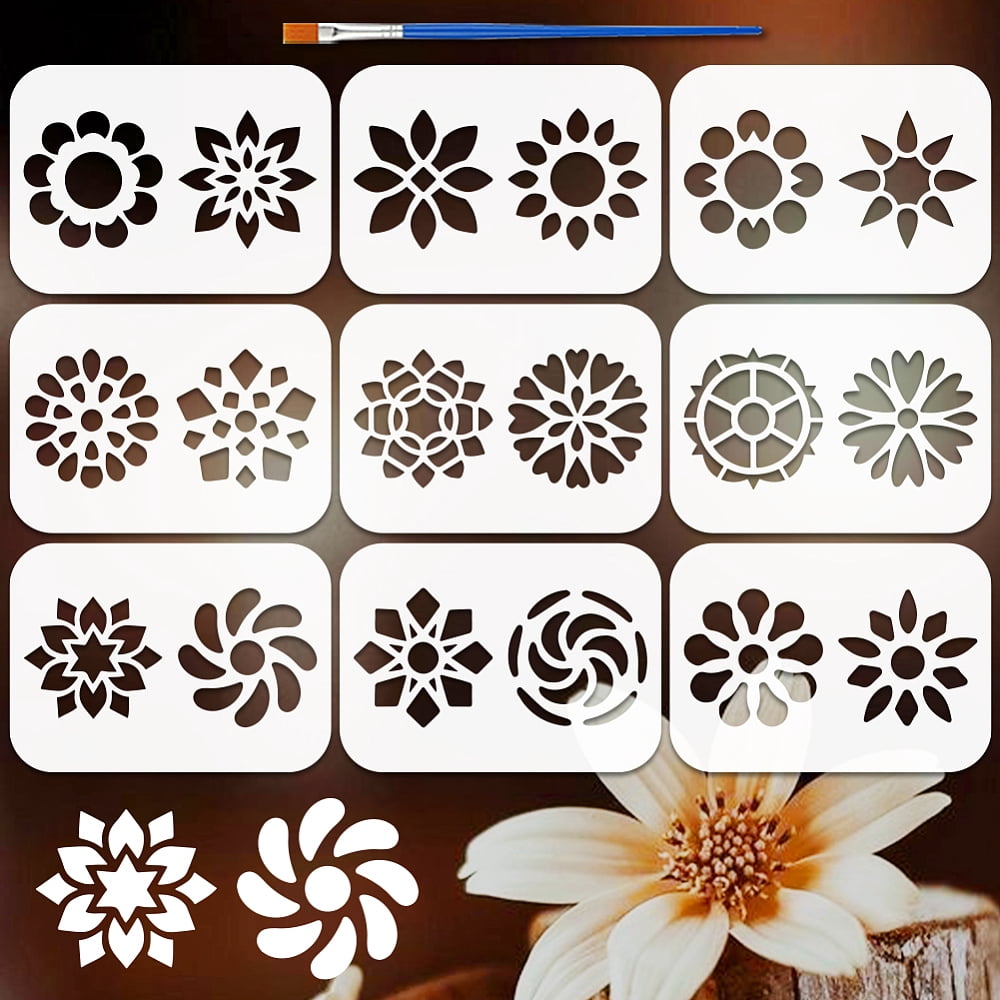 9Pcs 9 Styles PET Hollow Out Drawing Painting Stencils for DIY ...