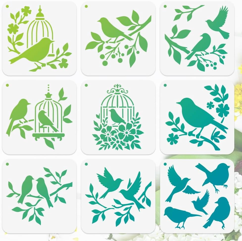 9Pcs 9 Styles PET Hollow Out Drawing Painting Stencils for DIY ...