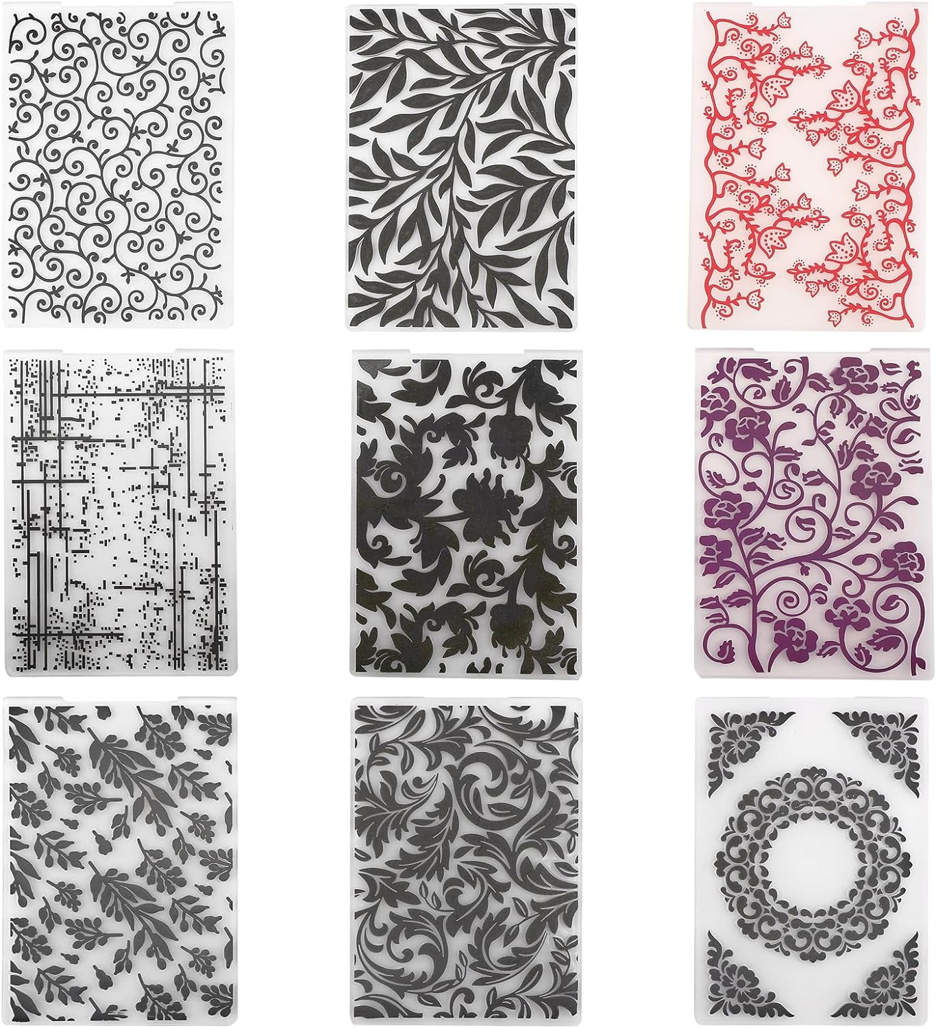 9Pcs 9 Styles Plastic Embossing Folders Concave-Convex Embossing ...