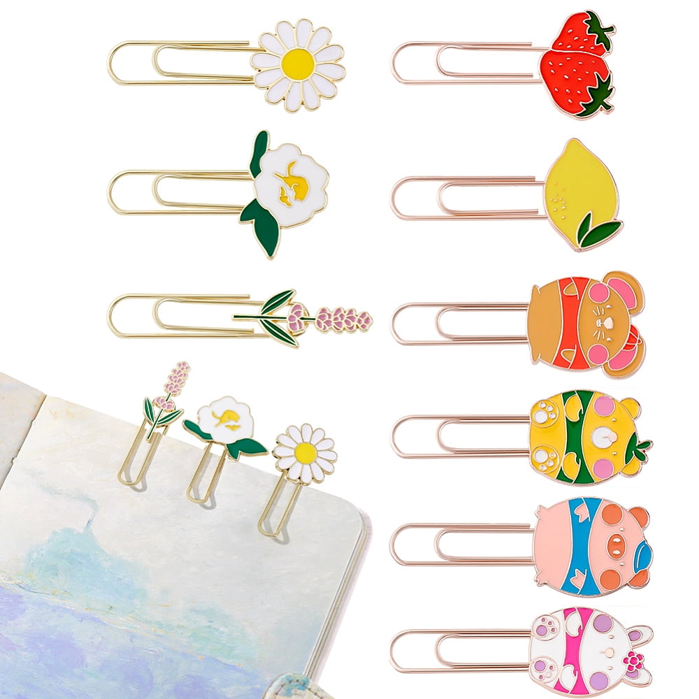 9Pcs 9 Styles Zinc Alloy Enamel Bookmarks Flower Animal Paper Clips ...
