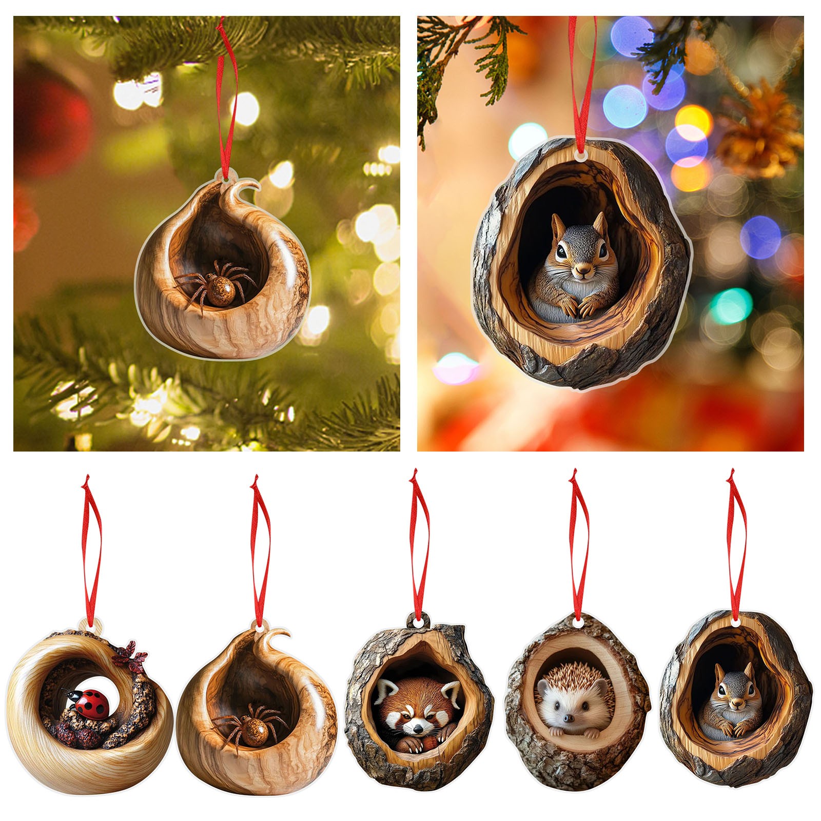 9Pcs Animal Pattern 2D Acrylic Ornament for Christmas Tree, Forest ...