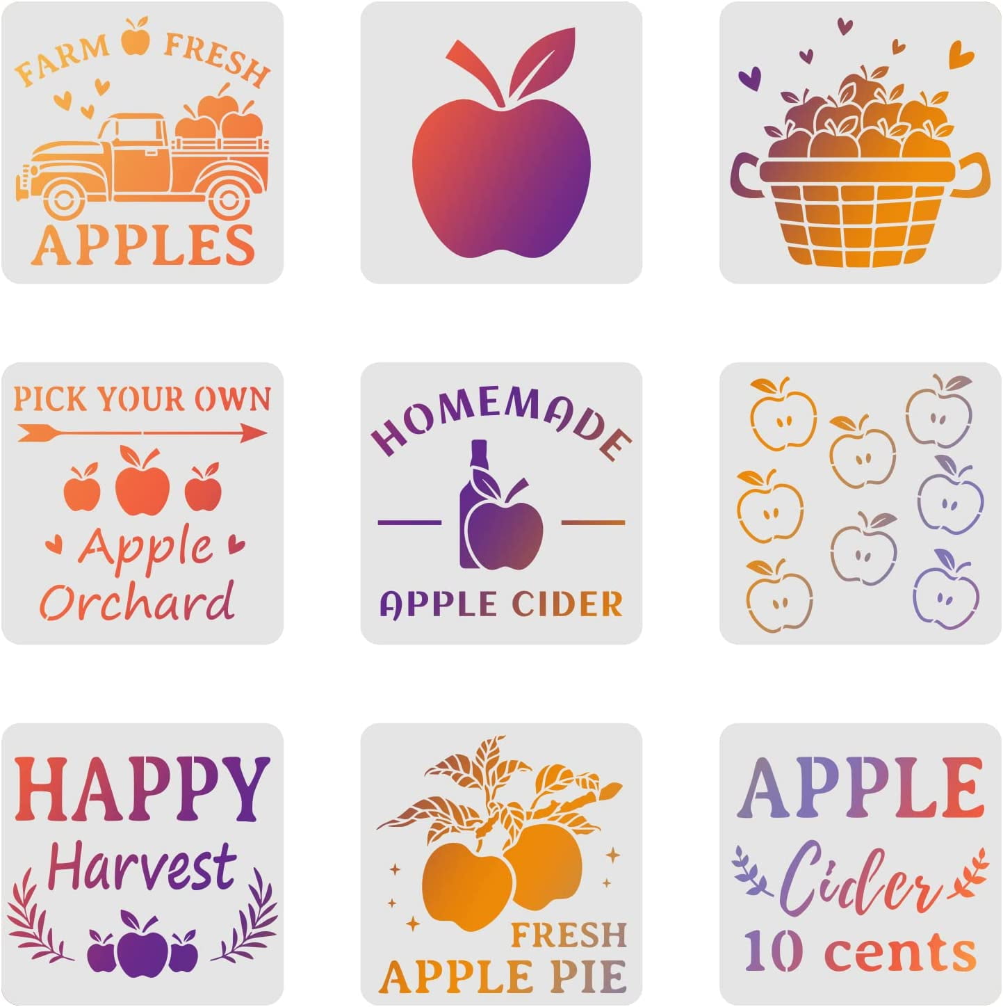 9Pcs Drawing Stencil 30x30cm Farm Harvest Painting Template Fruit DIY ...
