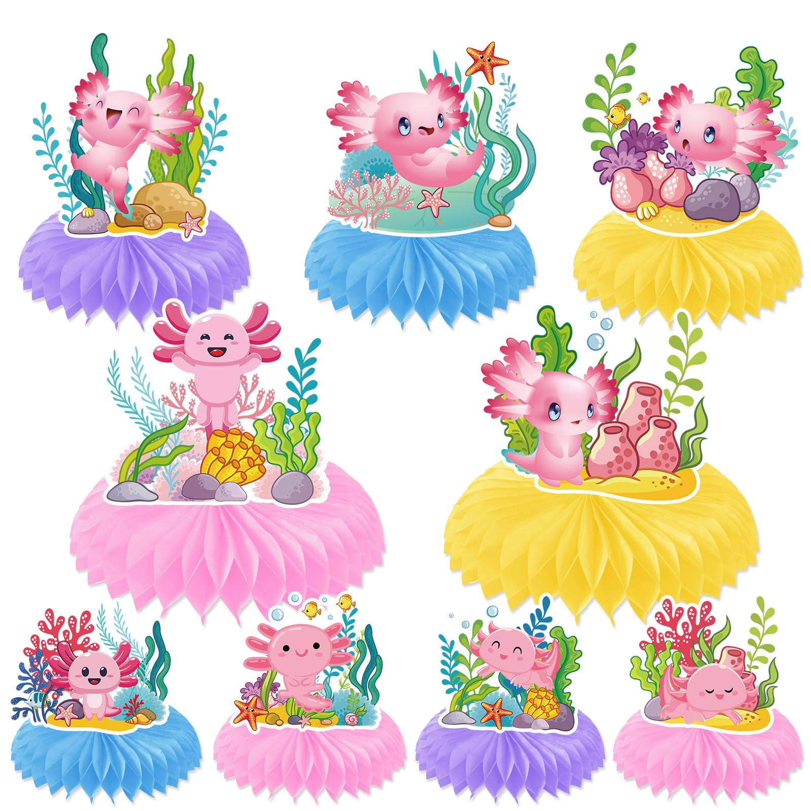 9Pcs Axolotl Theme Honeycomb STF9 Centerpieces - Axolotl Birthday Party ...