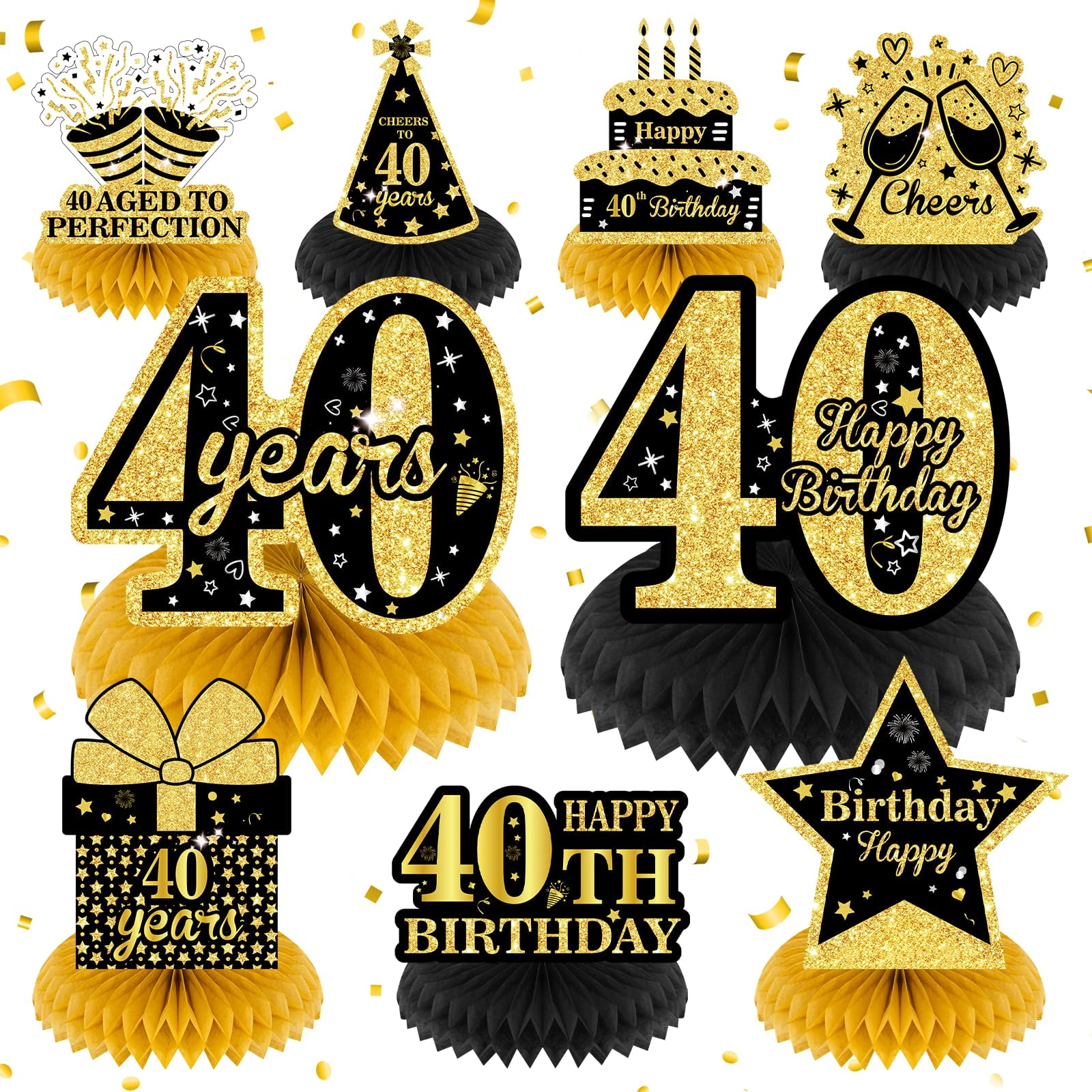 9Pcs Black Gold MMF7 Birthday Table Decorations Happy Birthday ...