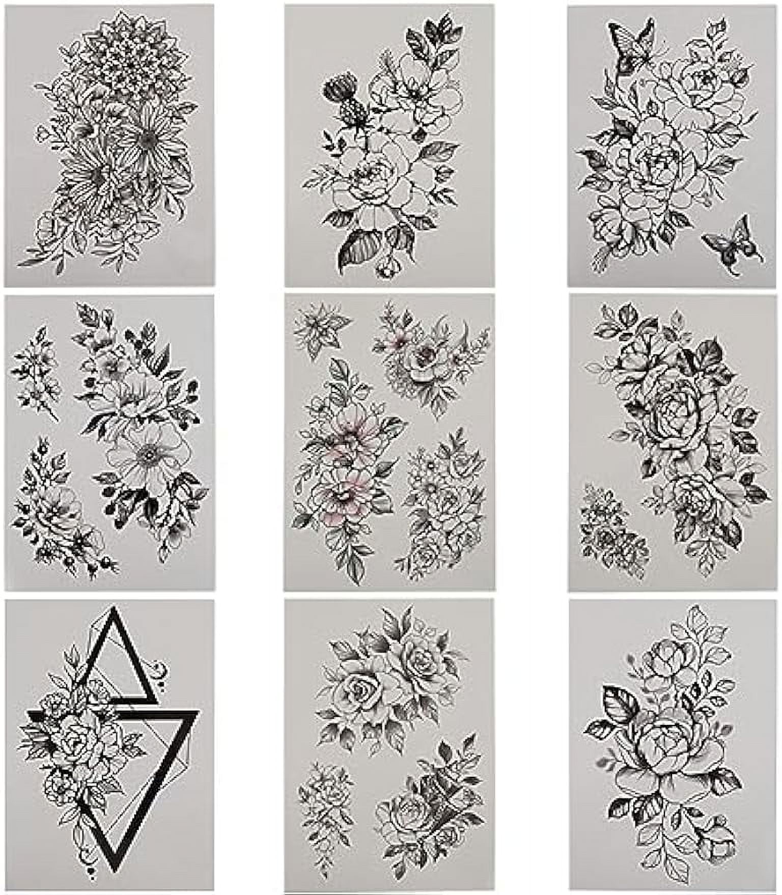 9Pcs Black Rose Flower Butterfly Temporary Tattoo Stickers Floral False ...