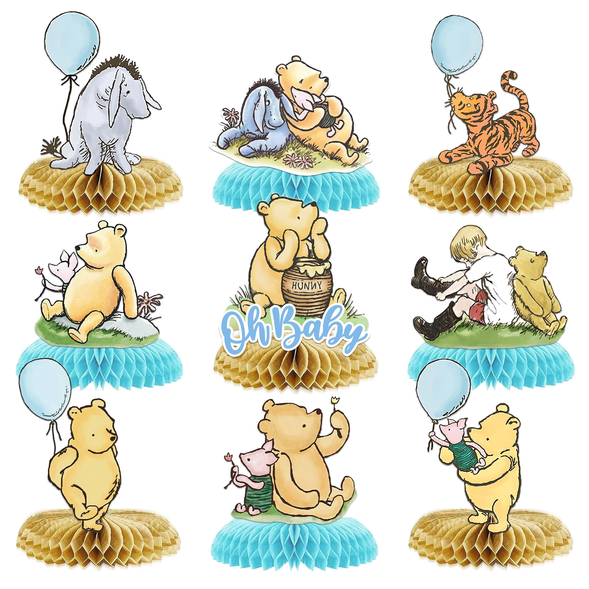 9Pcs Blue Winnie Honeycomb Centerpieces for The Pooh Baby Shower Decorations Boys Classic Winnie ...