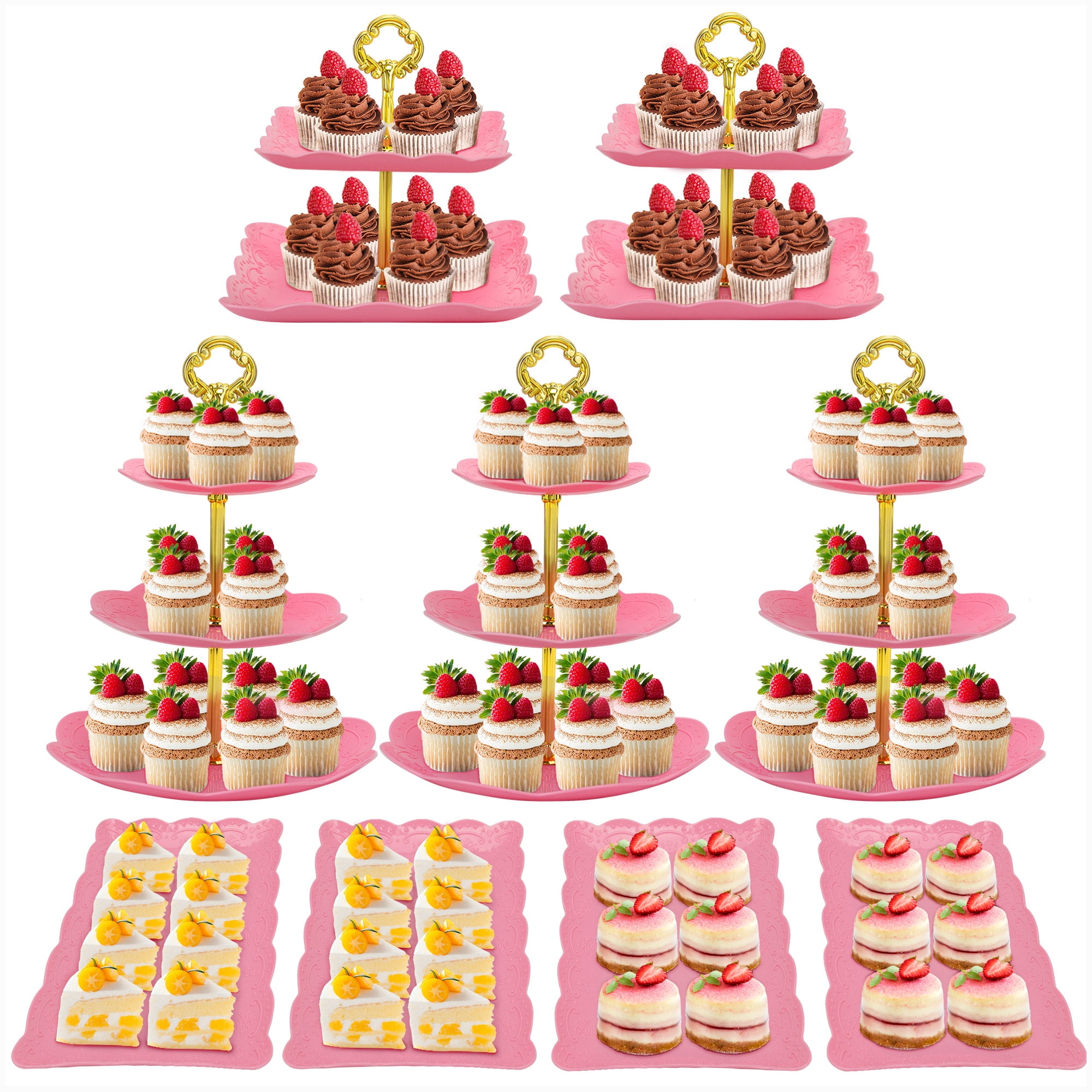 9Pcs Cake Stand Pink Plastic Cupcake Stand Dessert Table Stands Set ...