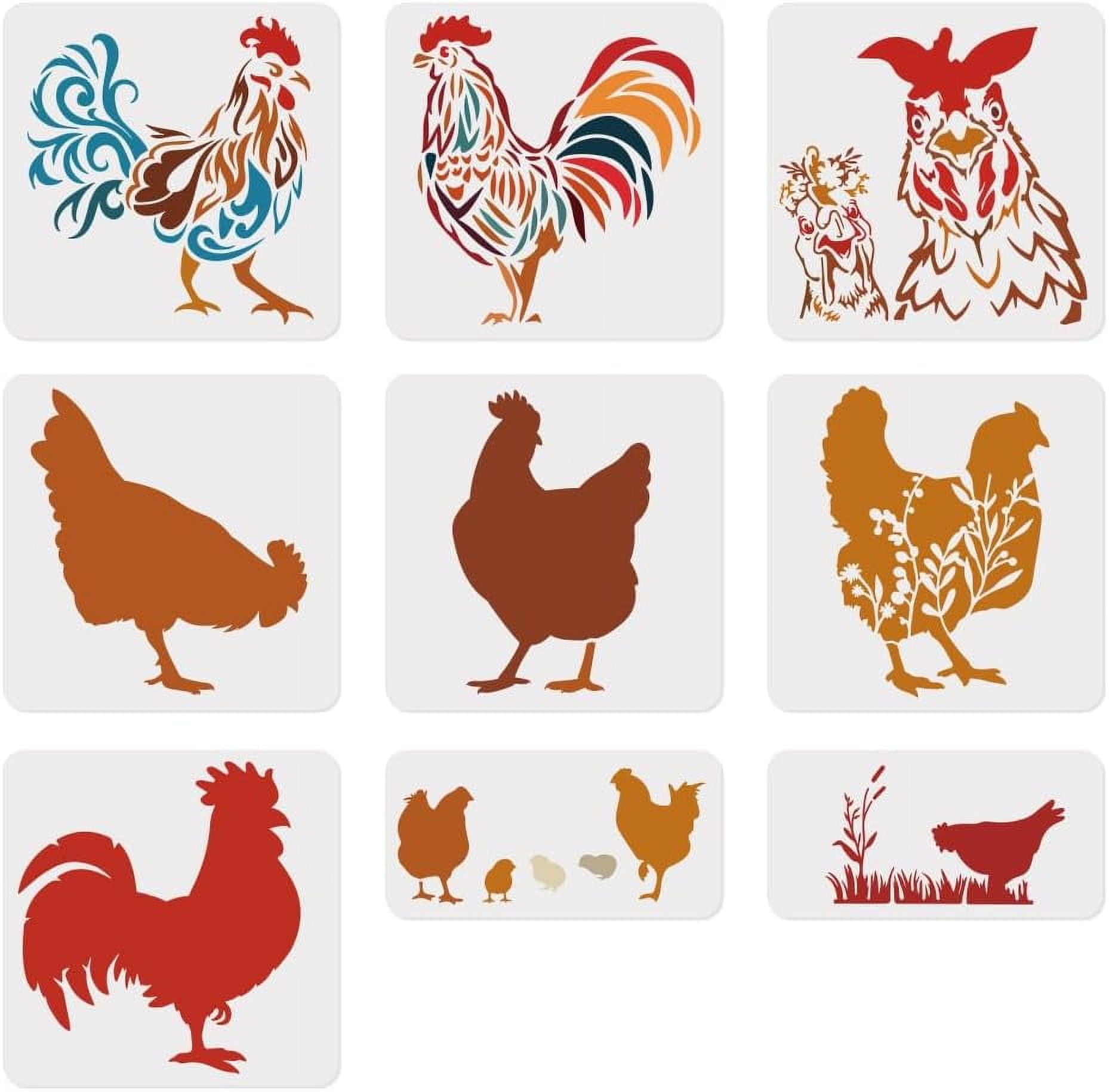 9Pcs Chicken Wall Stencil Templates Reusable Plastic Rooster Stencils ...
