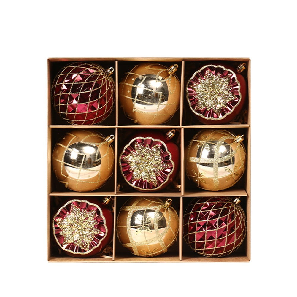 9Pcs Christmas Ball Ornaments Christmas Tree Decorations Hanging Holiday Decor, Red goldB ...