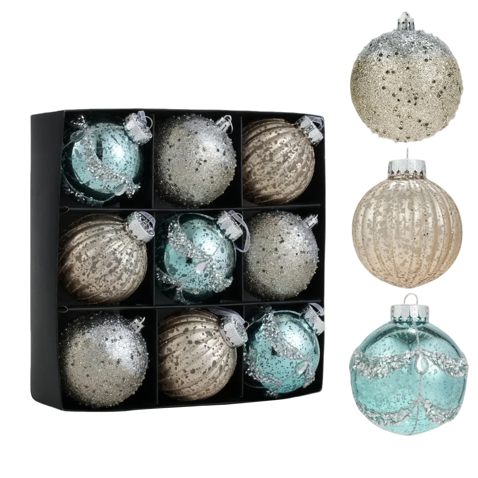 9Pcs Christmas Ball Set, 8Cm Diameter, Boxed Decorations For Christmas ...