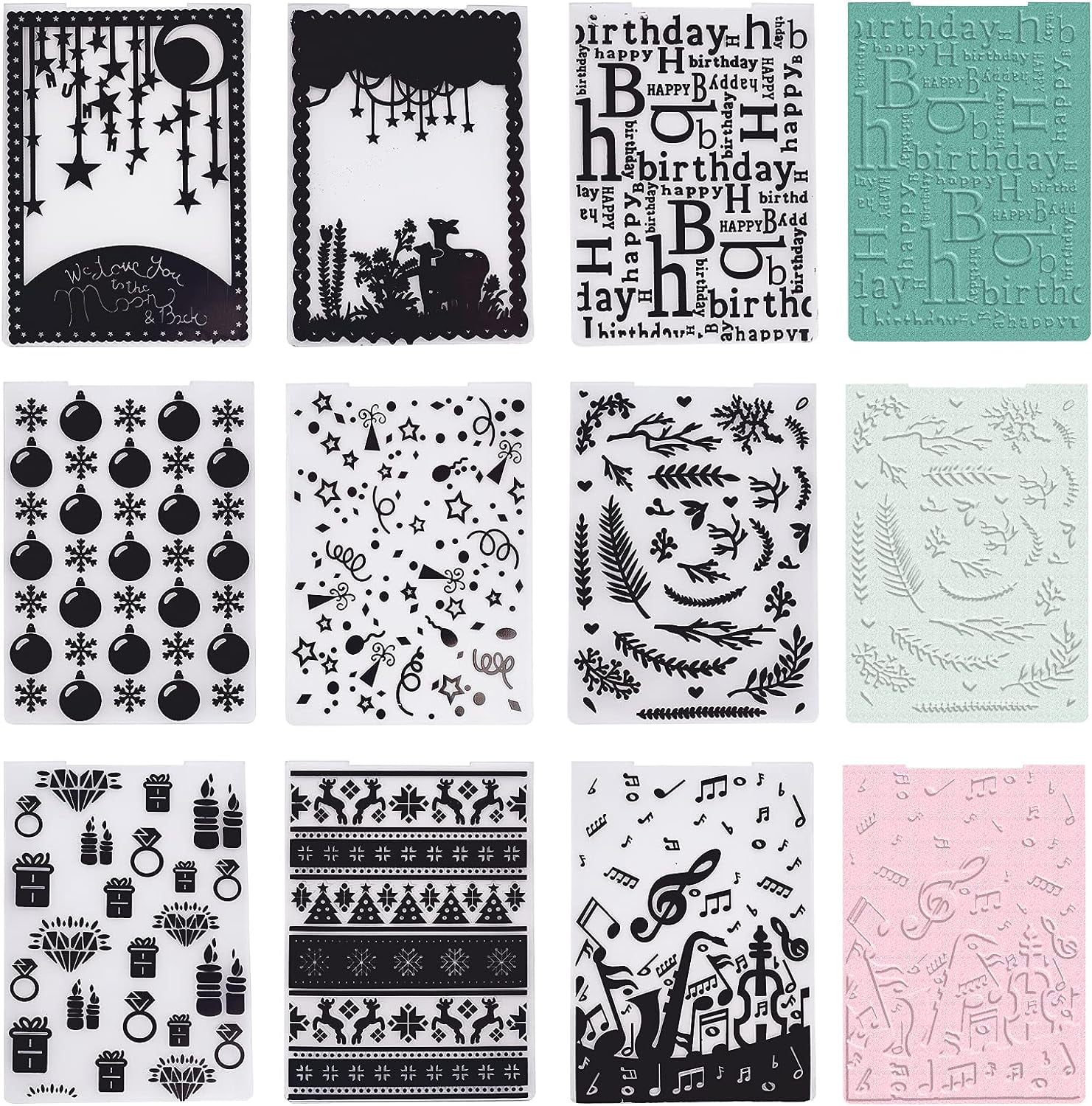 9Pcs Christmas and Birthday Themed Plastic Embossing Folders Template ...
