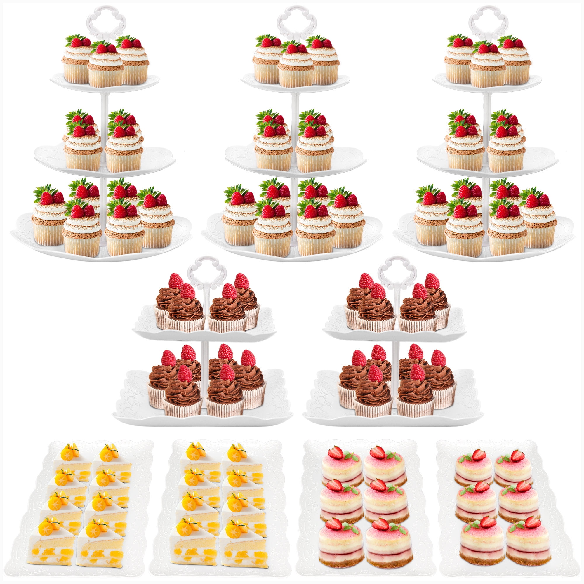 9Pcs Cupcake Stand White Plastic Cake Stand Dessert Table Stands Set ...