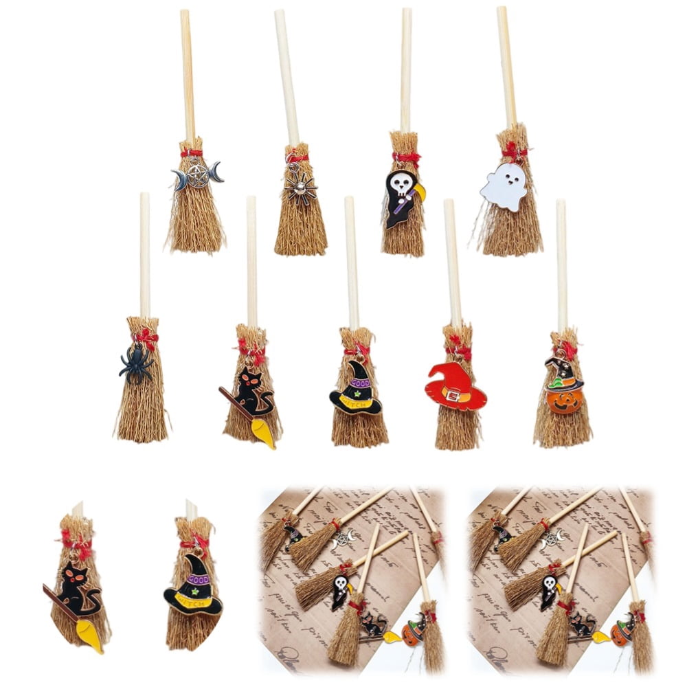 9Pcs Cute Mini Witch Broomstick Charms, Mini Broom Props with Pendant ...