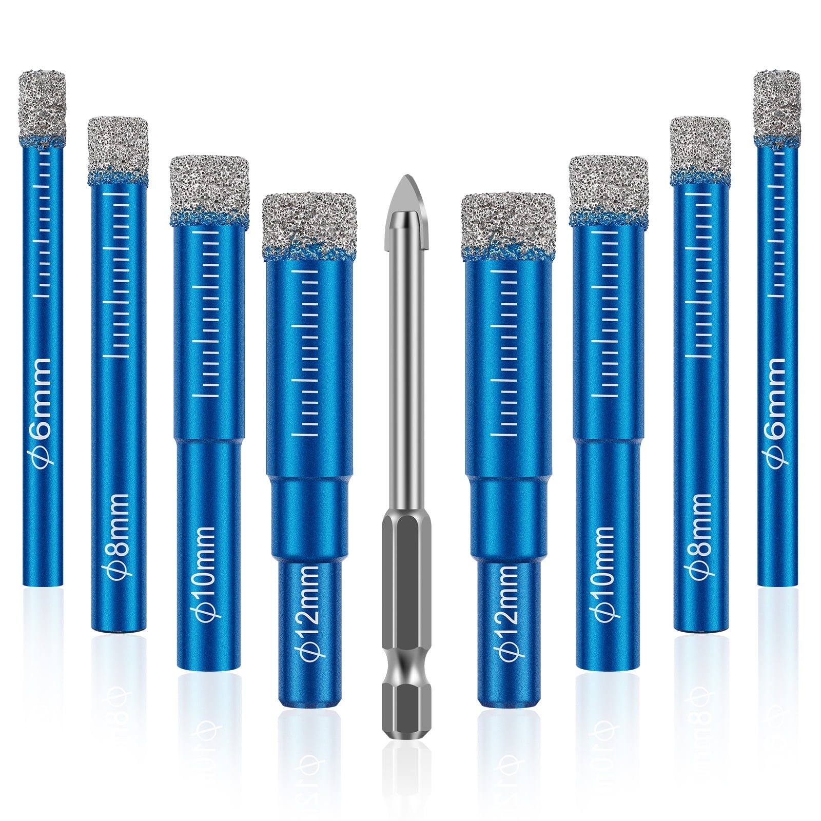 9Pcs Dry Diamond Drill Bit Set 6/8/10/12mm Round Shank Diamond Drill ...