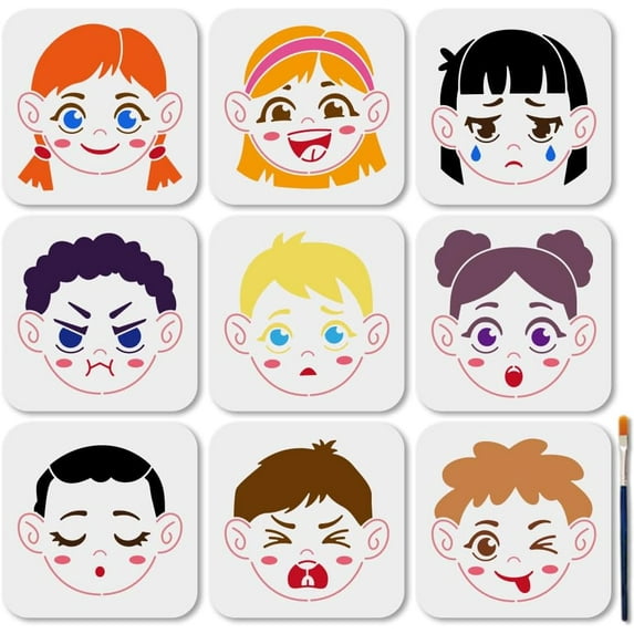 9Pcs Emotion Image Stencil Happy Sad Surprised Face Craft Stencils 6× ...