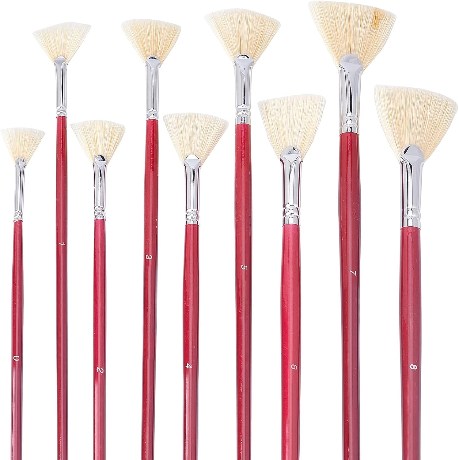 9Pcs Fan Paint Brushes Set Artist Professional Fan Paintbrushes Bristle ...