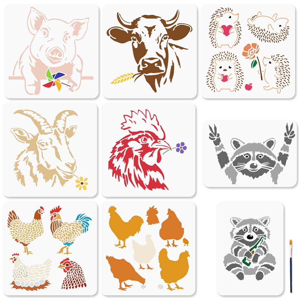9Pcs Farm Animal Stencils Pork Cow Chicken Pig Stencils 11.8×11.8/11.7× ...