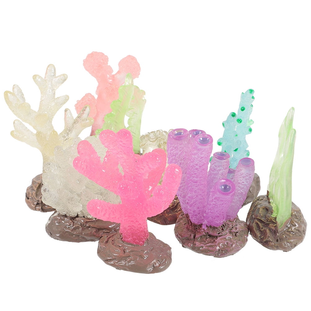 9Pcs Glow Aquarium Coral Reef Decorations Simulation Coral Plant Fish ...