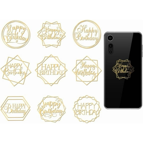9Pcs Gold Metal Stickers Happy Birthday Metal Sticker Self Adhesive ...