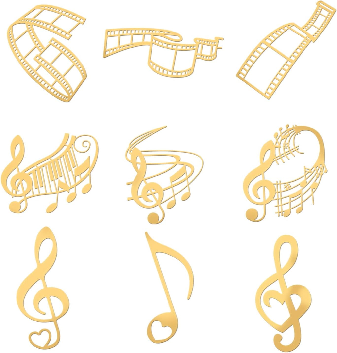 9Pcs Golden Brass Sticker Music Note Metal Sticker Movie Scenes ...