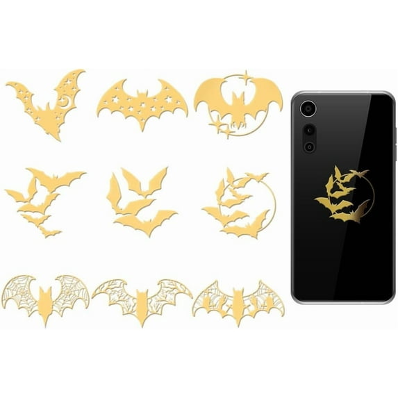 9Pcs Golden Metal Stickers 1.6x1.6 Inch Bat Gold Sticker Cobweb Bats ...