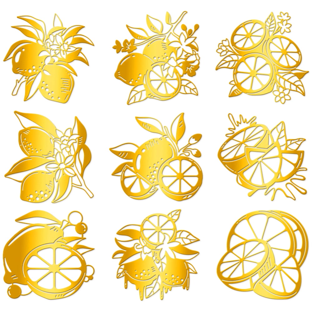 9Pcs Golden Self Adhesive Stickers 4cmx4cm Lemon Metal Decals Fruit ...