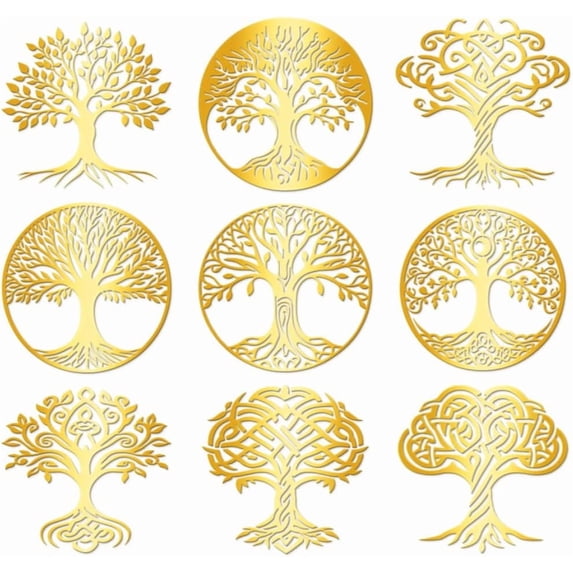 9Pcs Golden Self Adhesive Stickers 4cmx4cm Tree of Life Metal Decal ...
