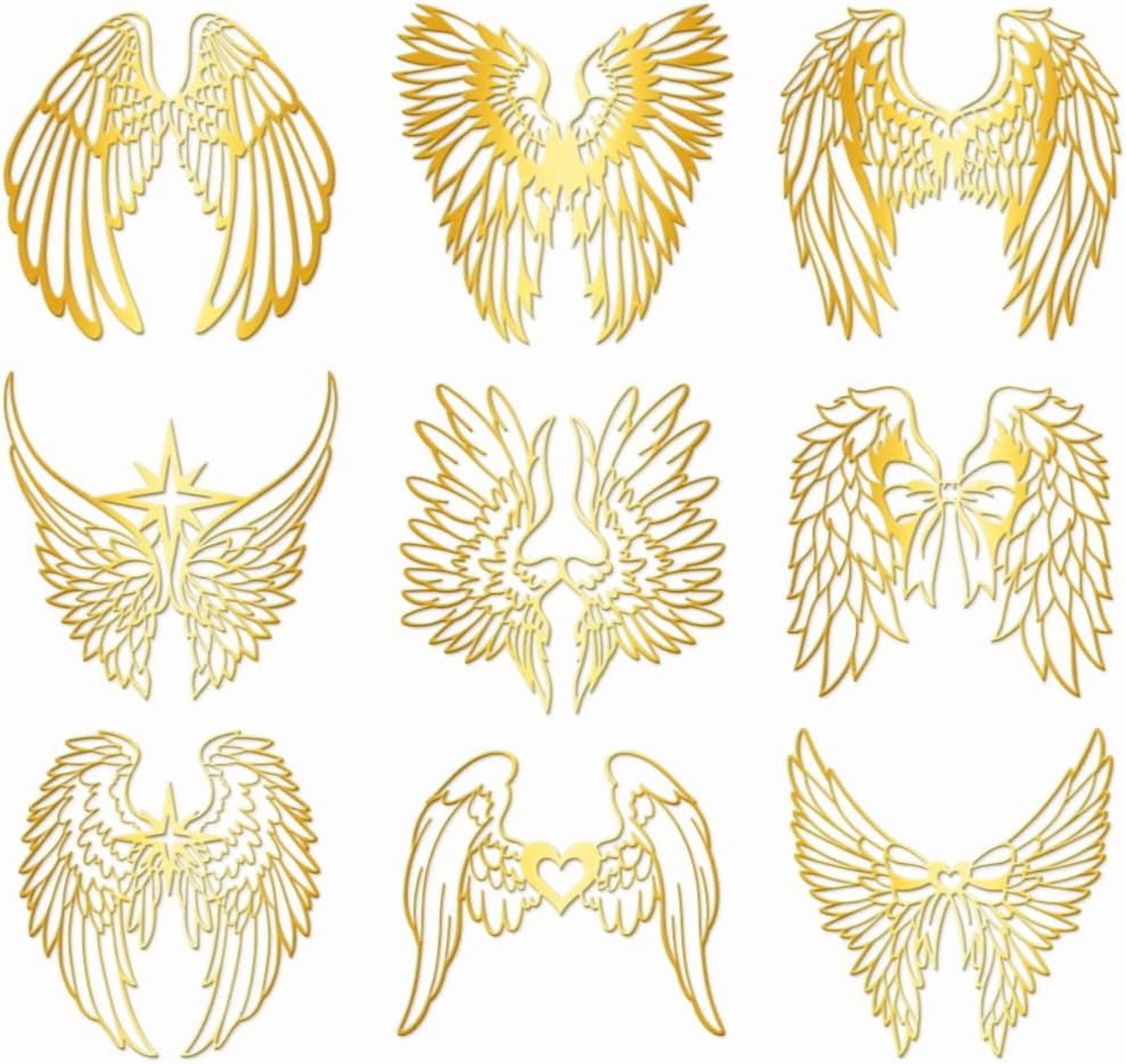 9Pcs Golden Self Adhesive Stickers 4cmx4cm Wing Metal Decal Angel Wing ...
