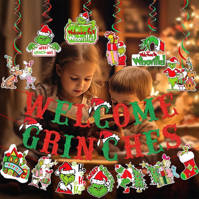 9Pcs Grinch Christmas Party Decorations - Grinch Hanging Swirls Grinch ...