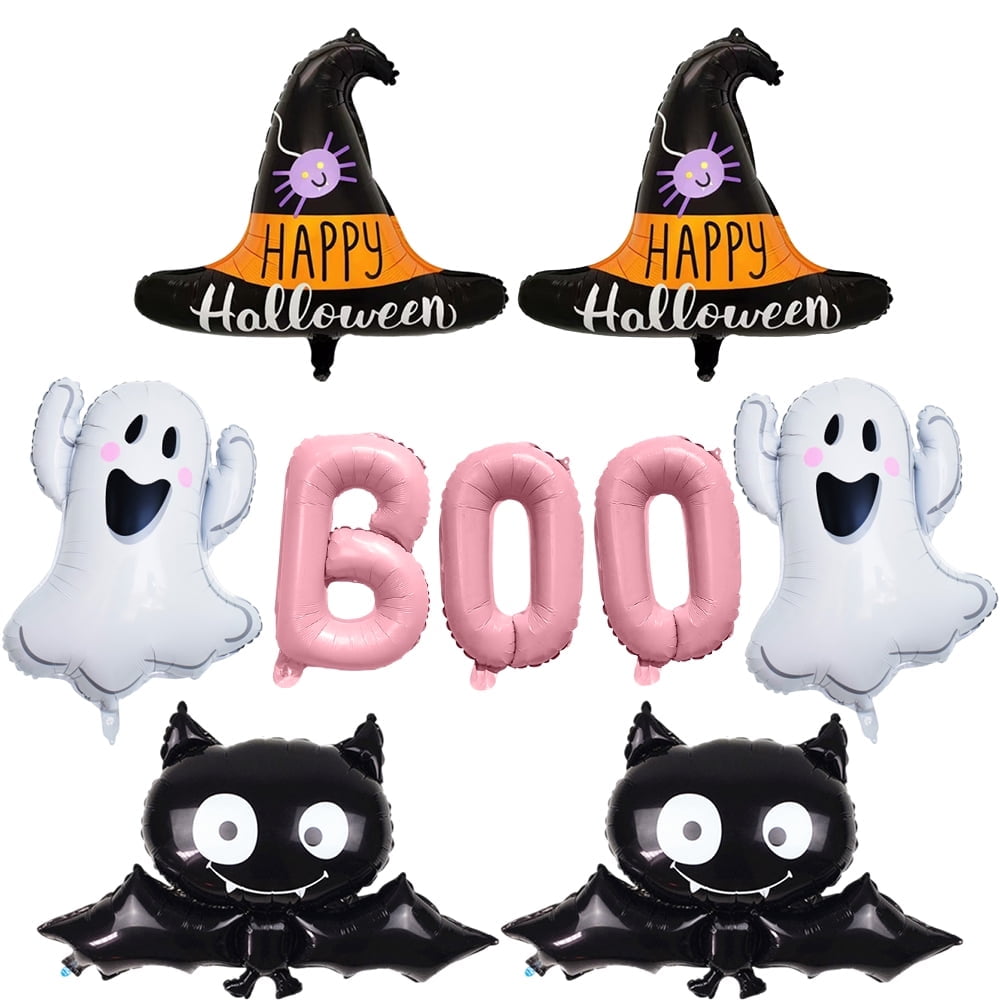 9Pcs Halloween Pink Boo Balloons Set Halloween Decorations Ghost Bat ...