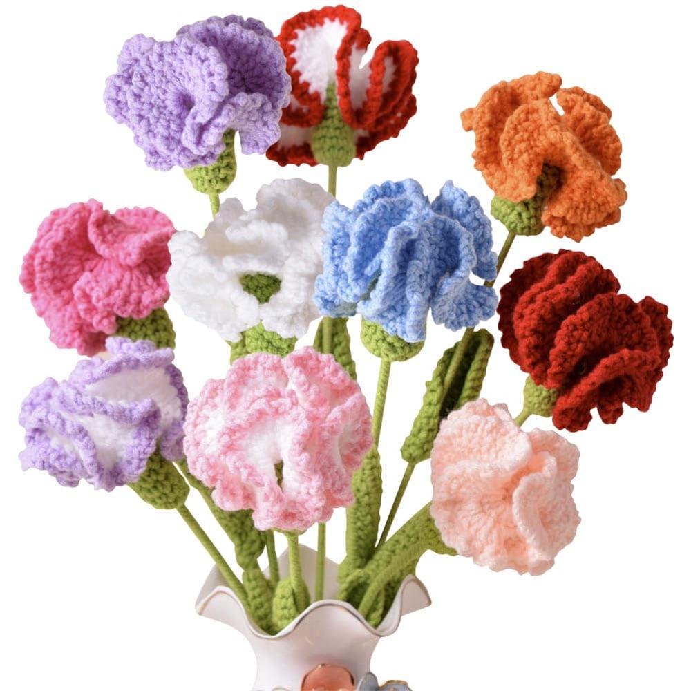 9Pcs Handwoven Carnation Flower, Trianu Knitted Carnation Flower ...