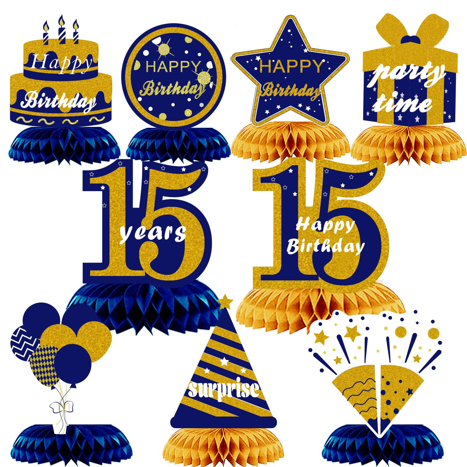 9Pcs Happy 15th Birthday Honeycomb Centerpieces Decorations fo Boy Blue ...