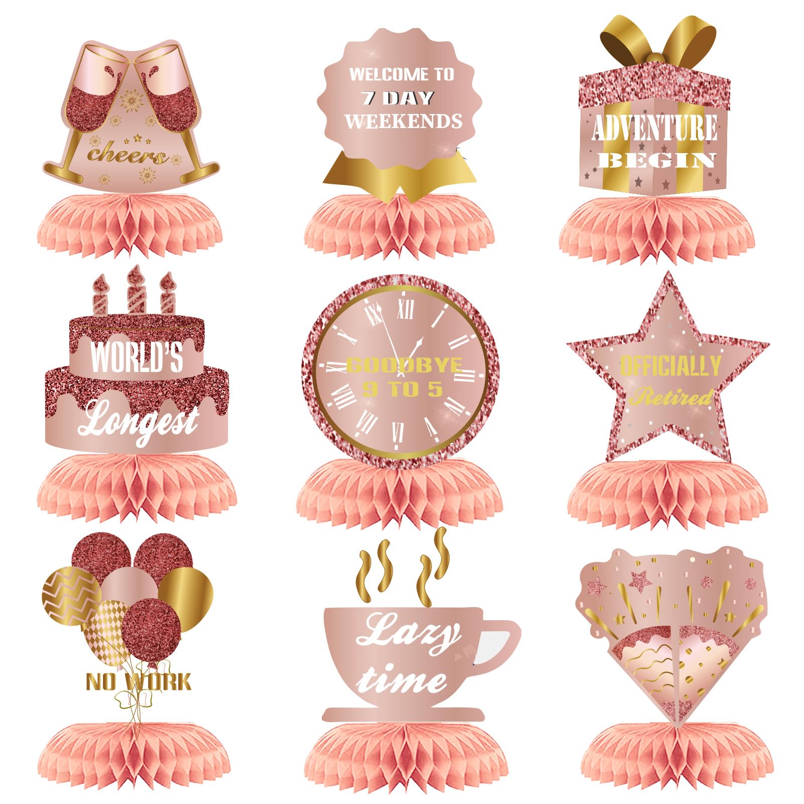 9Pcs Happy Retirement Decorations Table Honeycomb Centerpieces Party ...