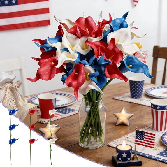 9Pcs Independence Day Patriotic Calla Lily Picks, 13.4in Red White Blue ...