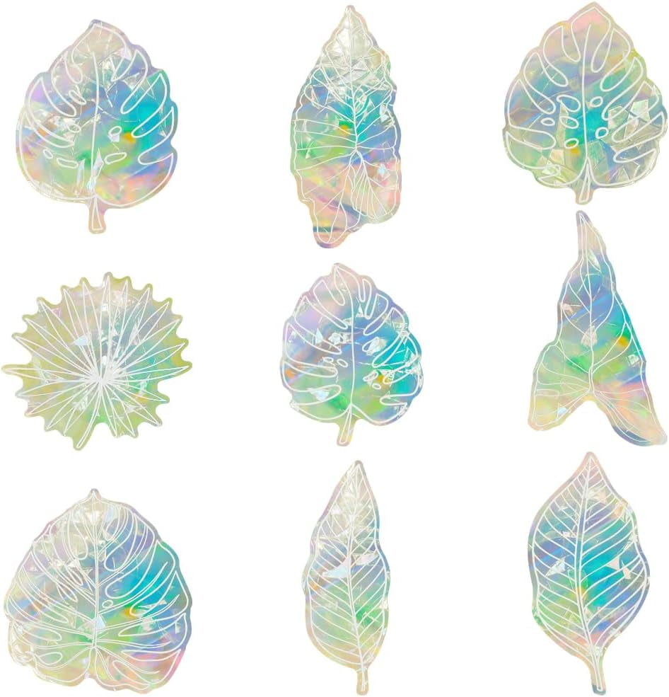 9Pcs Large Leaf Window Clings Tropical Leaves Suncatcher Rainbow Prism ...