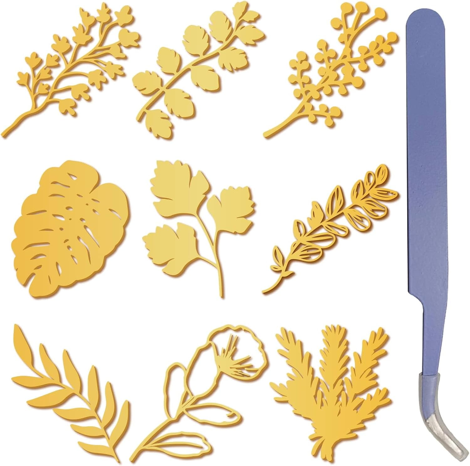 9Pcs Leaves Flowers Gold Metal Stickers 1.5 x 1.5in Boho Fern Plam Leaf ...