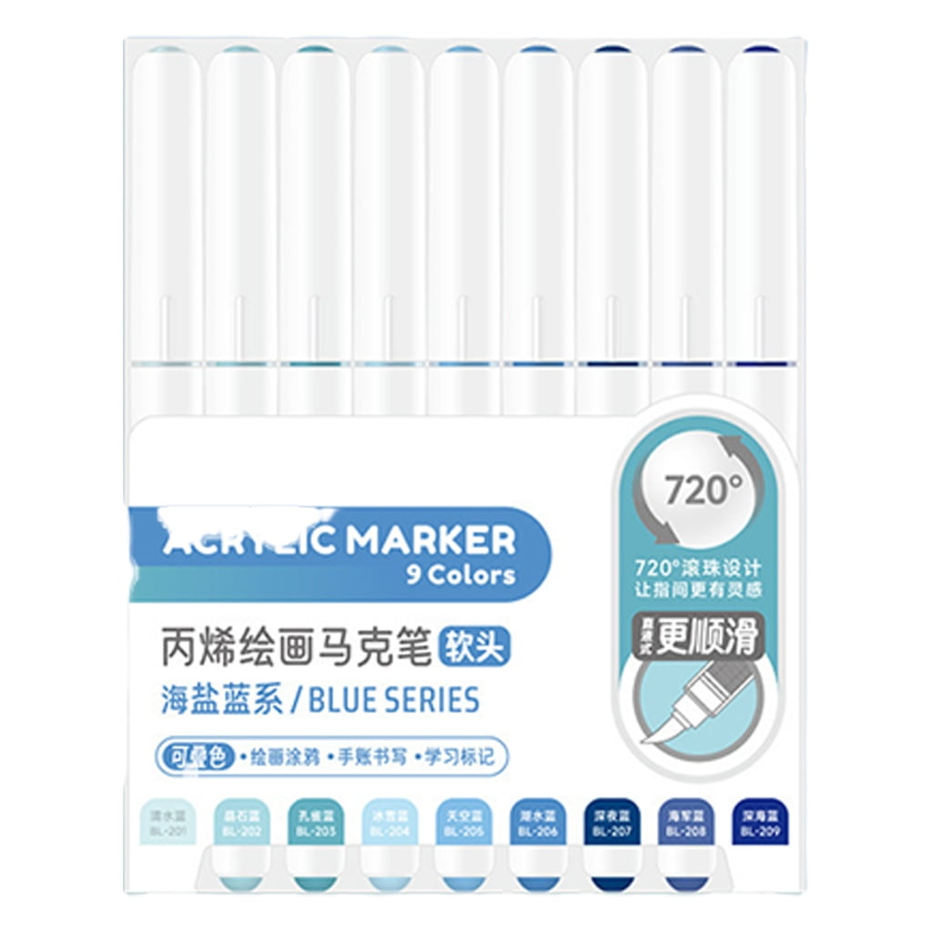 9Pcs Liquid Acrylic Marker 9 Color Acrylic Paint Pen Brush Marker for ...