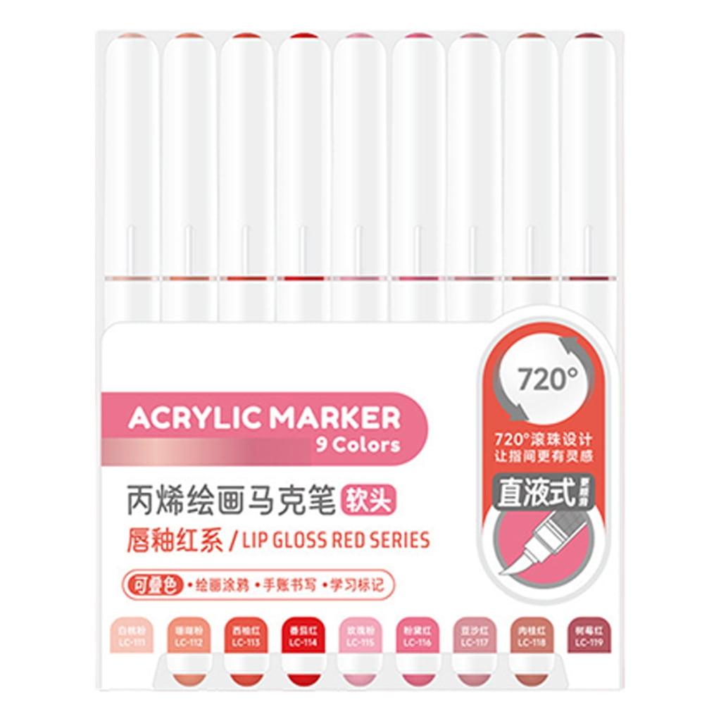 9Pcs Liquid Acrylic Marker 9 Color Acrylic Paint Pen Brush Marker for ...