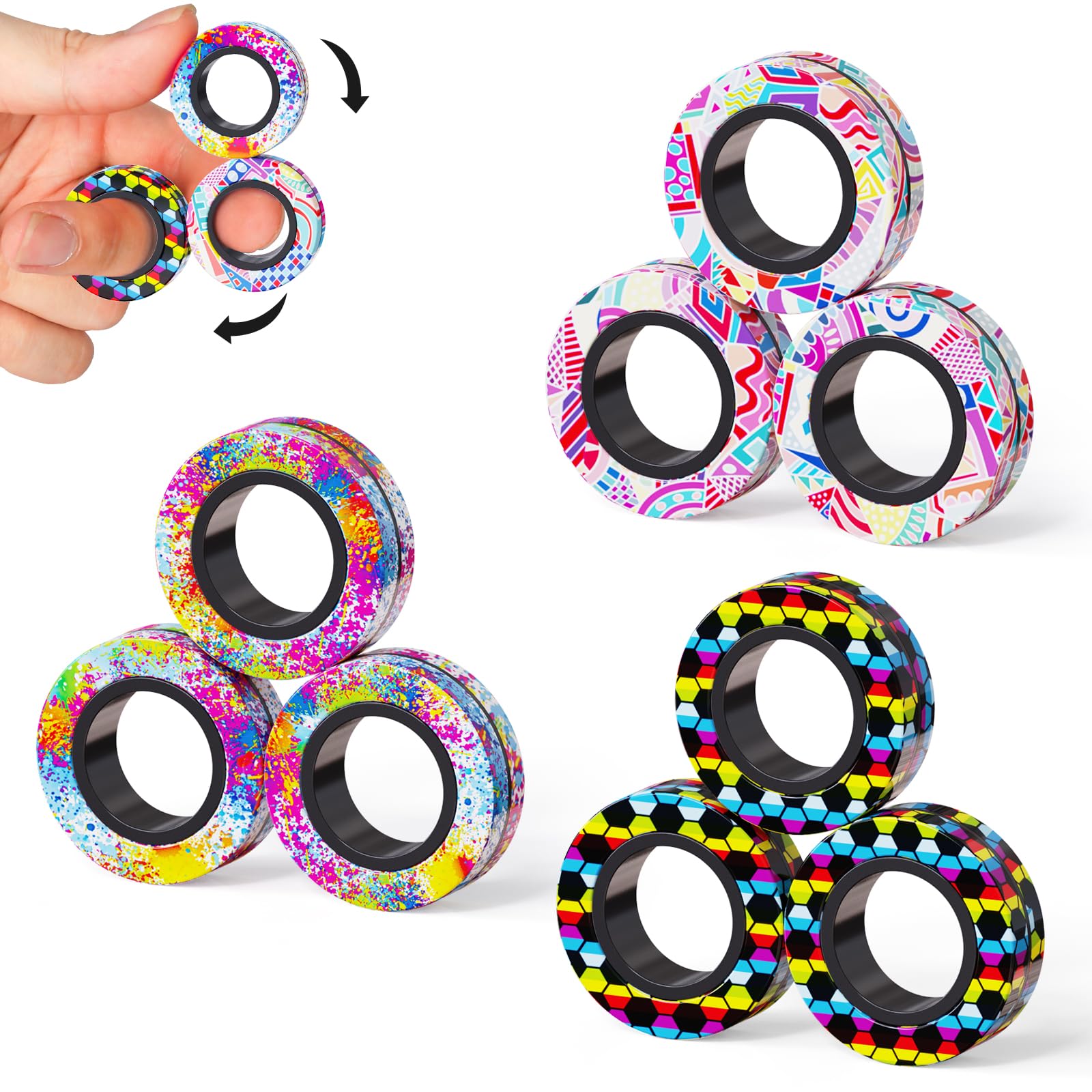 9Pcs Magnetic Rings Fidget Toys Adult Set, Idea ADHD Fidget Stress Toy ...