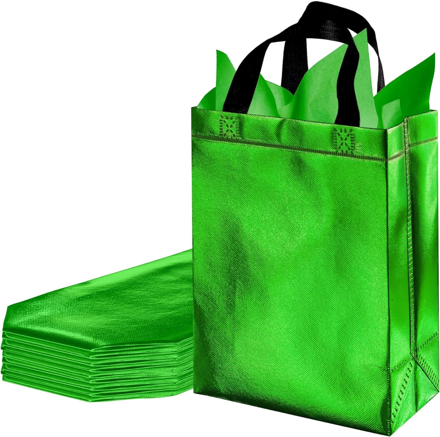 9Pcs Medium Gift Bags with Tissues – Green Reusable Shiny Gift Bags ...