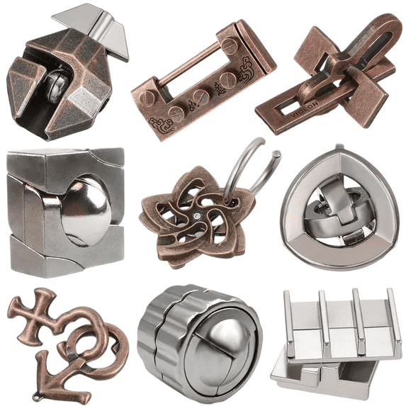 9Pcs Metal Brain Teaser Puzzle Bulk for Adults, 3D Steel Puzzle Unlock ...