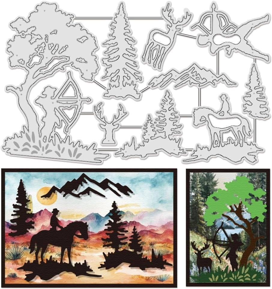 9Pcs Metal Tree Background Cutting Dies for Card Making Man Hunt Die ...