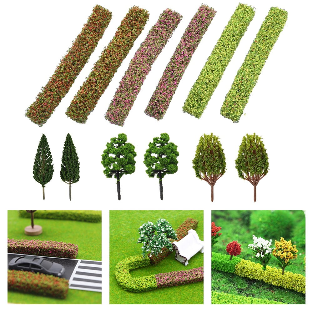 9Pcs Miniature Shrub Strips & 6Pcs Model Trees for Realistic Diorama ...
