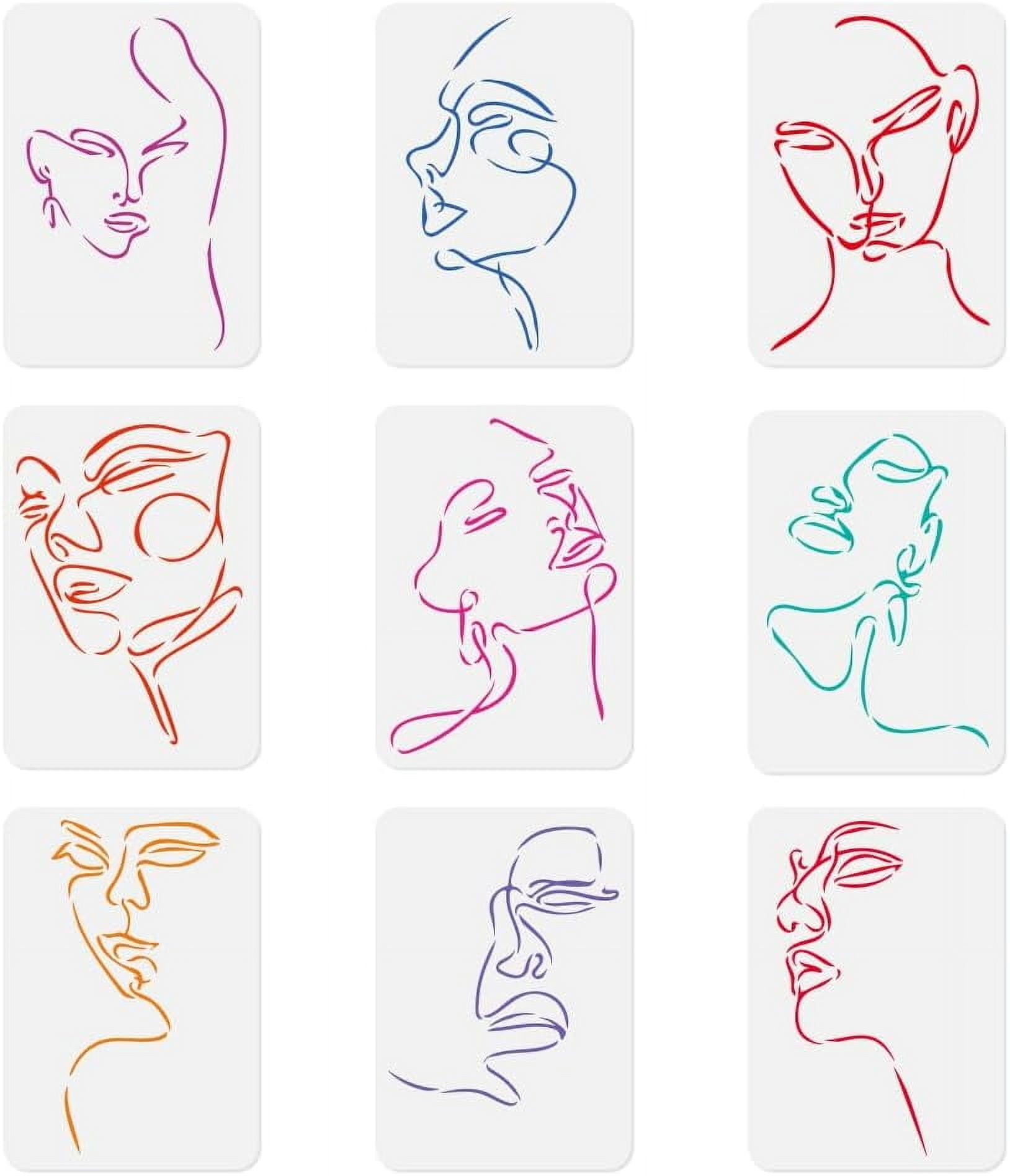 9Pcs Modern Lady Silhouette Line Face Cake Motif Stencil Template ...