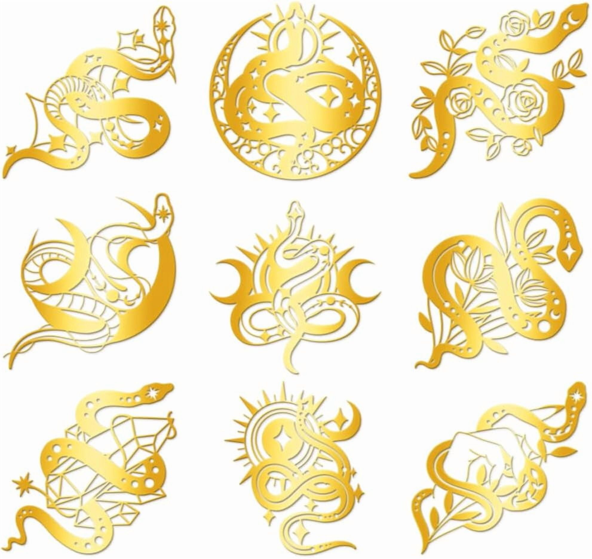 9Pcs Mystical Snake Golden Self Adhesive Stickers 4cm Animal Metal ...