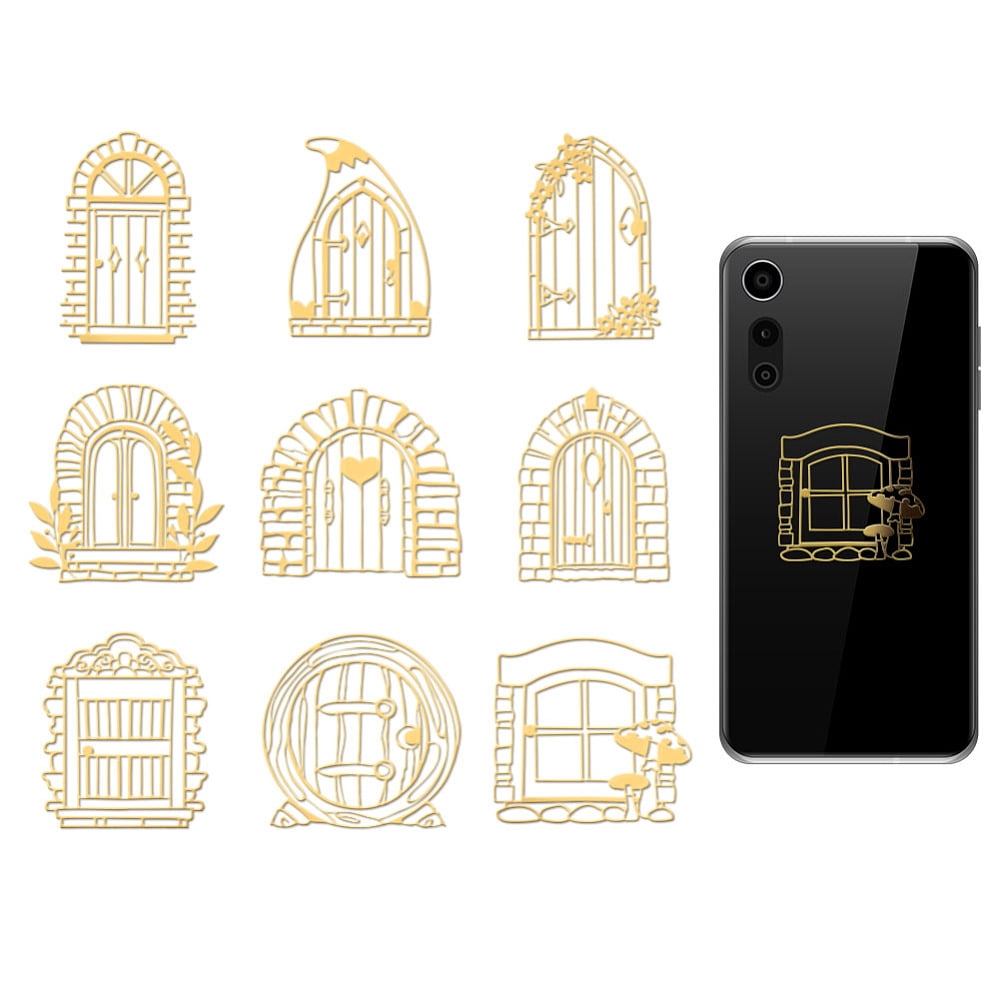 9Pcs Nickel Self-adhesive Picture Stickers Metal Decals Golden Door ...