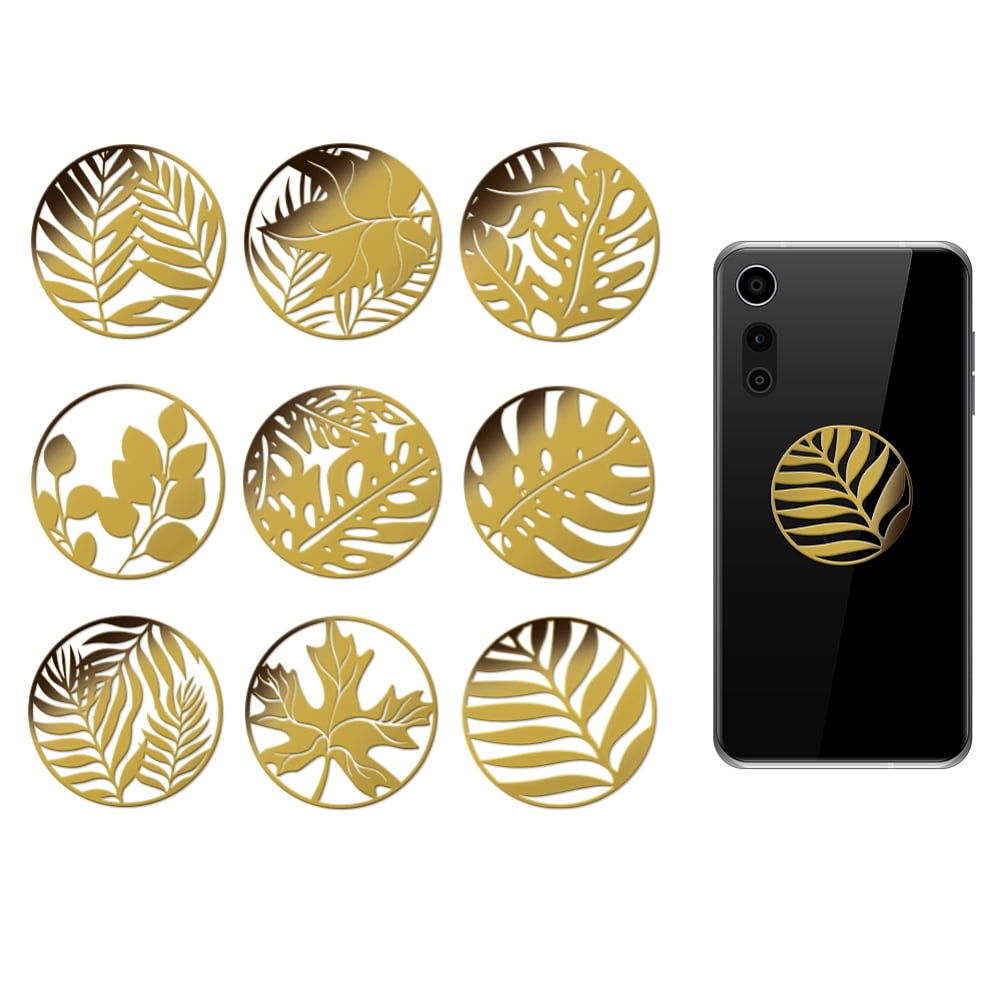 9Pcs Nickel Self-adhesive Picture Stickers Metal Decals Golden Leaf ...