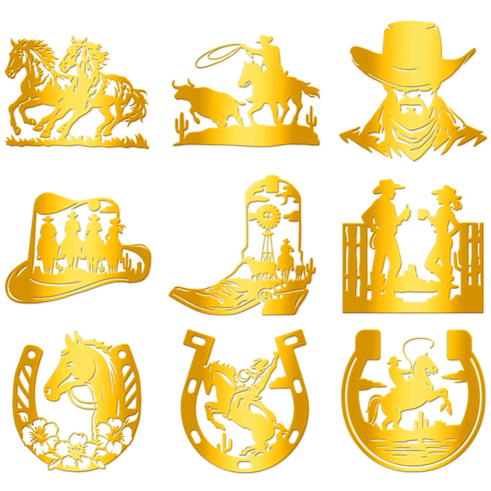 9Pcs Nickel Self-adhesive Picture Stickers Metal Decals Golden Mixed ...